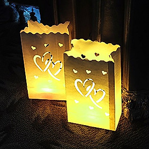 Joinwin Pack of 30 New White Luminary Bags - Interlocking Hearts Design - Wedding, Reception, Party and Event Decor - Flame Resistant Paper - Luminaria