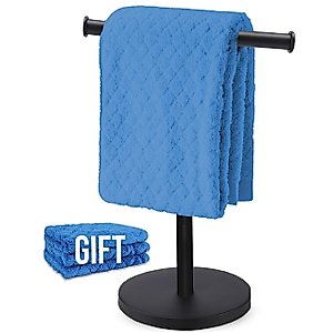 Towel Rack T-Shape Foldable Bar, Hand Towel Stand for Bathroom, Hand Towel Holder Stand for Bathroom,Kitchen,Vanity Countertop,Free Standing Rack Matte Black Stainless Steel with Heavy Anti-Slip Base
