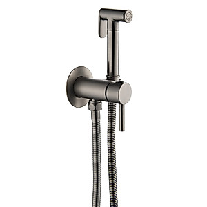 MINJING Toilet Bidet Sprayer, Hot and Cold Water Toilet Sprayer, Baby Cloth Diaper Sprayer, Brass Bidet Faucet for Personal Hygiene, Pet Bath, Bidet WC,Gun Gray
