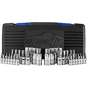 EPAuto 32 PCs Hex Bit Socket Set, SAE and Metric, S2 & Cr-V Steel