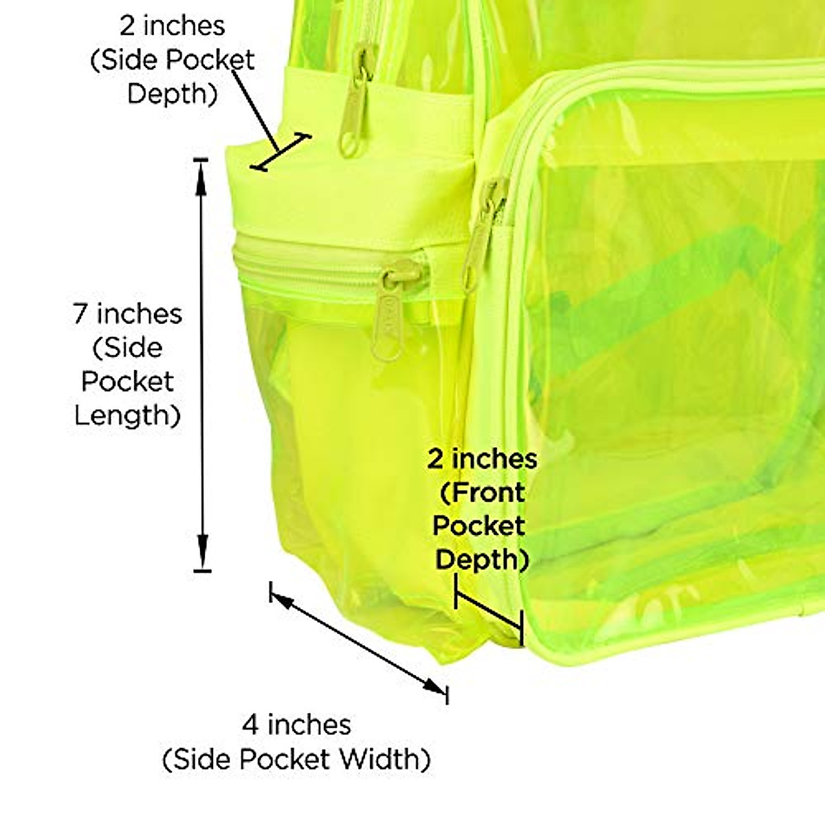 DALIX Small Transparent Clear Backpack in Neon Yellow