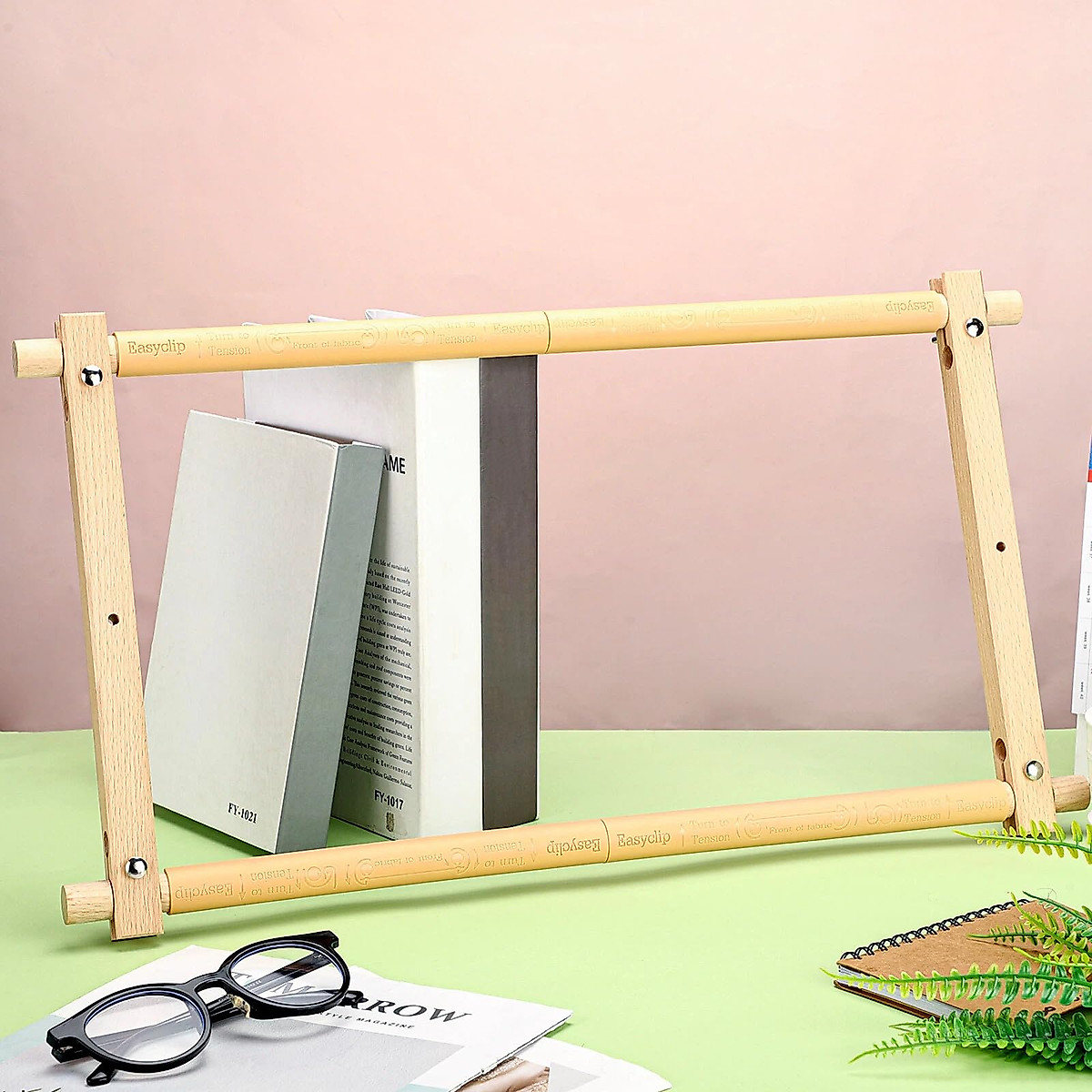 Needlepoint Embroidery Tapestry Scroll Frame Cross Stitch Frame Wooden Needlepoint Stretcher Frame Wood Needlework Frame Quilting Hoop Stand Stitching Needlepoint Holder Tool for Sewing, 12 x 21 Inch