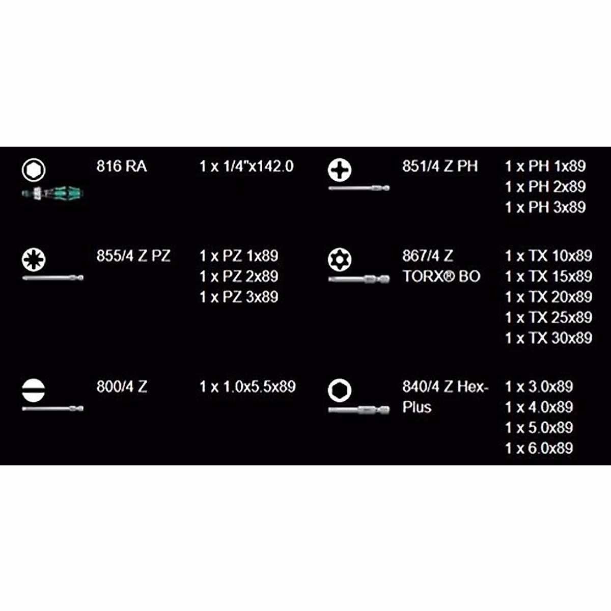 WERA - 5051040001 Kraftform Kompakt 60 Ra Ratchet Screwdriver & Long PZ, Ph, TX, Hex Bits, 051040