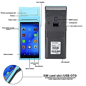 Ciglow Android POS Terminal Receipt Printer, 58mm Handheld Barcode Scanner Printer with 5.5in IPS Display, Support 8GB, WiFi, BT3.0/4.0, Blue, 110-240v(US)
