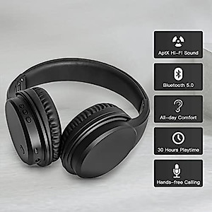 Olyre Wireless Bluetooth Headphones Over Ear with Microphone, 30H Playtime Hi-Fi Stereo Audio with Soft Protein Earmuffs for Travel Home Office Black