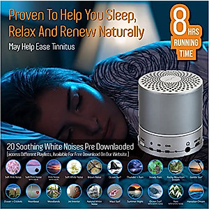 Sound Oasis Sleep Sound Machine, Bluetooth Speaker Big Bass Sound, Portable Home & Travel White Noise Machine, Relax and improve Sleep, 20 Built-in Non-Looping 8 hr Dr Developed Sleep, Tinnitus Masking, White Noise, Nature Sounds. Perfect for Sleep, Tinni