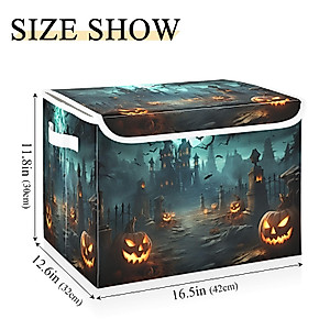 YETTASBIN Halloween Pumpkin Storage Basket with Lid and Handles, Large Collapsible Fabric Storage Bins Sturdy Storage Organizer for Shelves, Closet, Bedroom, School, Office, Home Decor