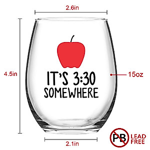 Gtmileo Teacher Wine Glass - It's 3:30 Somewhere 15Oz Stemless Wine Glass - Unique Gifts for Preschool, Elementary, High School Teacher, Professor - Teacher Appreciation Gift