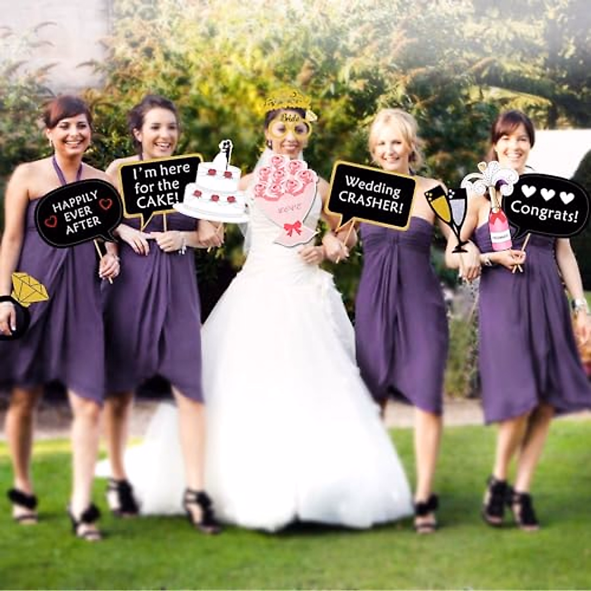 Wedding Photo Booth Props Kit, Konsait Bridal Shower Photo Booth Prop with Wooden Dowels for Wedding Shower Party Supplies (52 Counts)