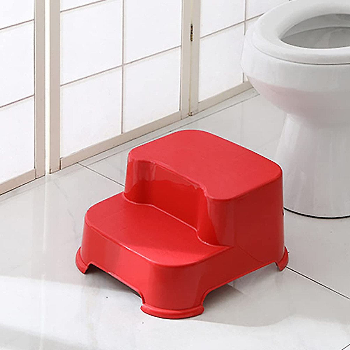 Toyvian Two Step Step Stools Toilet Potty Training Stool Non- Slip Foot Stool Bedside Step Stool for Kitchen Bathroom Bedroom Red