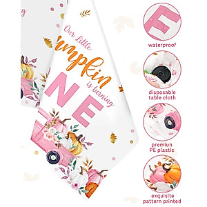 Nefelibata 3Pcs Our Little Pumpkin is Turning One Tablecloths Pumpkin First Year Old Birthday Plastic Table Cover Party Supplies for Fall Halloween Thanksgiving Girl Birthday Party Decor