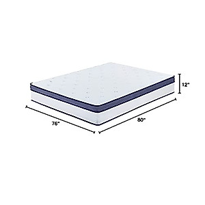 PrimaSleep 12 inch Euro Top Spring Mattress,White and Navy, King