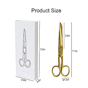 Buqoo Scissors Gold, 7 in, sharp, left hand/right hand. Gold Scissors Can Be Used As a Gift for Craft Lovers (With Gift Box)