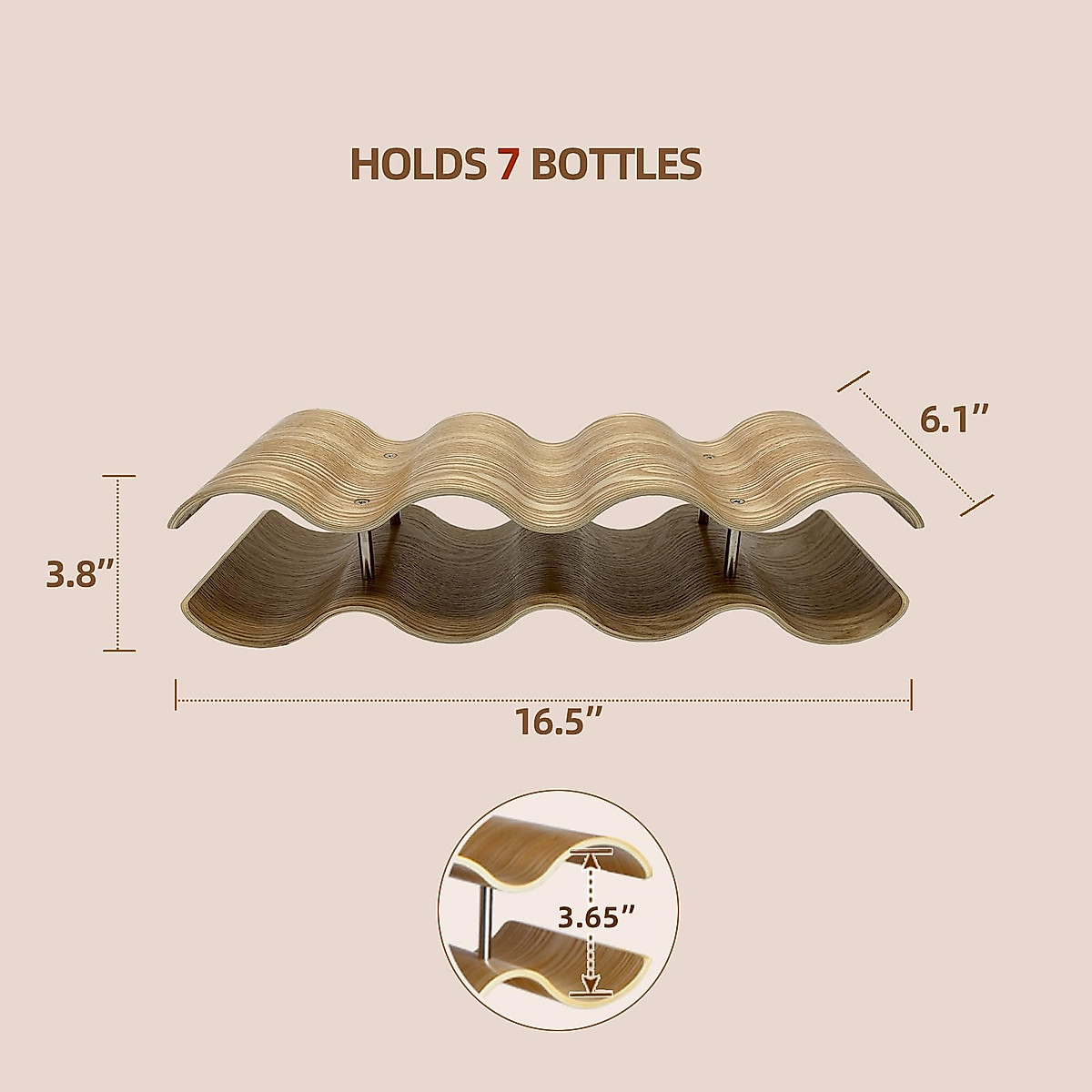 Bellglee Wine Racks Countertop, 2-Tier Wooden Wine Rack Inserts for Cabinet, Bottle Holder Stand, 7 Bottles Freestanding Wine Storage Cabinet Shelf Organizer for Home Décor, Bar and Pantry