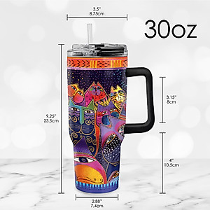 RainCaper 18/8 Stainless Steel Insulated Water Tumbler with Straw | 30oz, BPA-Free, Double Wall for Hot & Cold | Travel-Friendly, Cup Holder Ready (Laurel Burch Fantasticats)