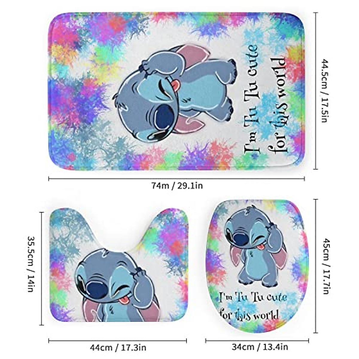 fmsnupz Cartoon Shower Curtain 4PCS Set, Cute Bathroom Decor with Non-Slip Rugs, Toilet Lid Cover and Bath Mat, Waterproof Fabric Shower Curtains with 12 Hooks, 70.8"x70.8"