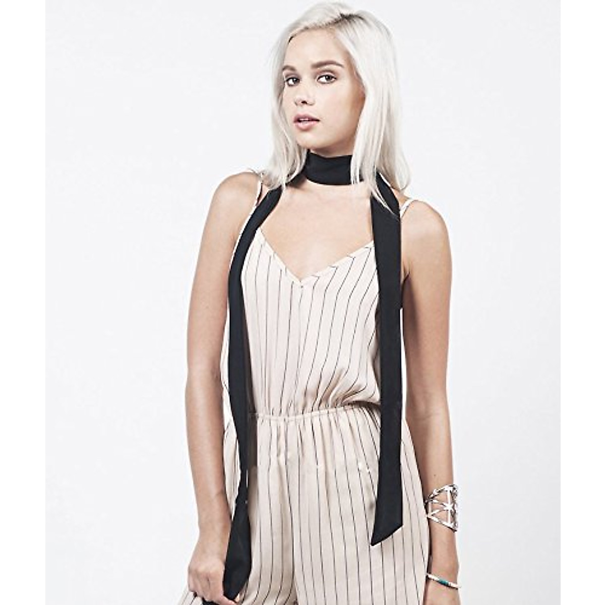 L'VOW Women's Stylish Soft Black Thin Skinny Scarf BoyFriend Tie Necktie Choker(Black)