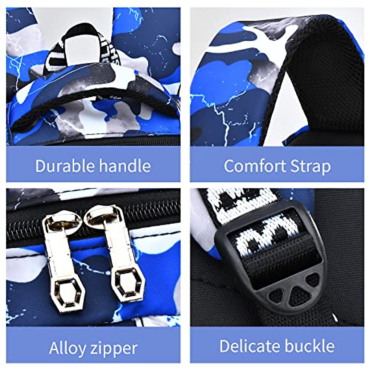 Yvechus Camo Backpack for Kids, Lightweight Camo Backpack Elementary Middle School Backpack Water Repellent Bookbag (Camo Blue 2 in 1)