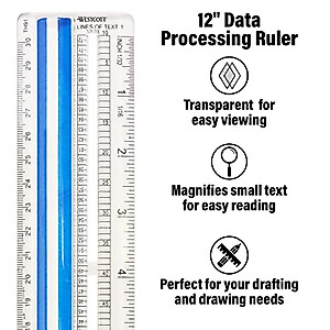 Westcott Data Processing Magnifying Ruler, 12-Inches, Clear (14125)