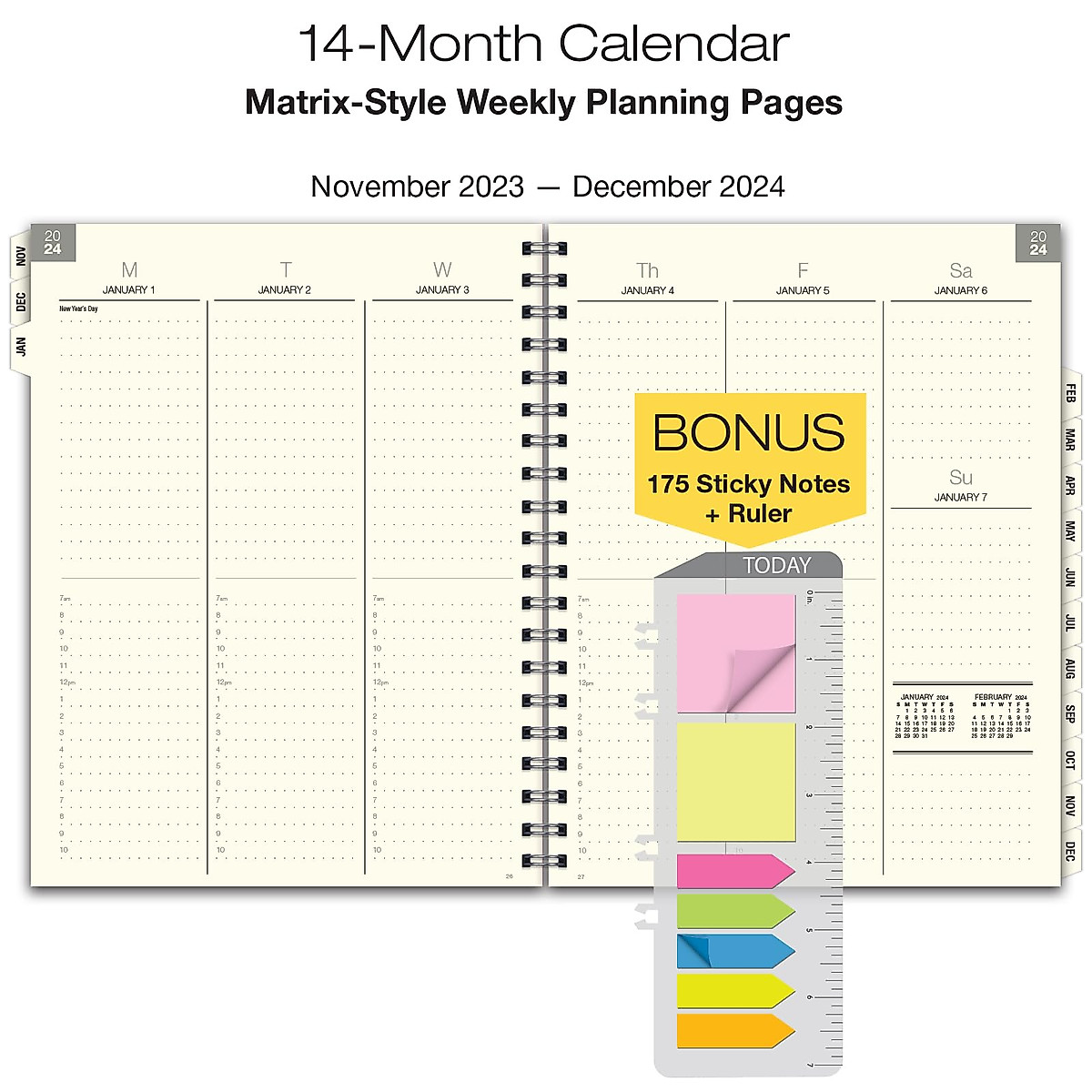2024 Essential 8.5"x11" Monthly & Weekly Planner with Tabs & 5 Fashion Covers to Choose from - 14 Months (November 2023 - December 2024) - Frosted Vinyl Covers for Extra Protection