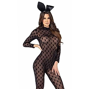 PB112 - 2pc Sheer Playboy Bunny Bodysuit Small / Black