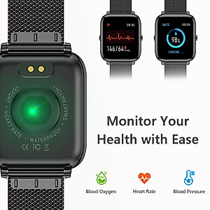 KALINCO Smart Watch, Fitness Tracker with Heart Rate Monitor, Blood Pressure, Blood Oxygen Tracking and 2-Pack Smart Watch Replacement Bands for P22