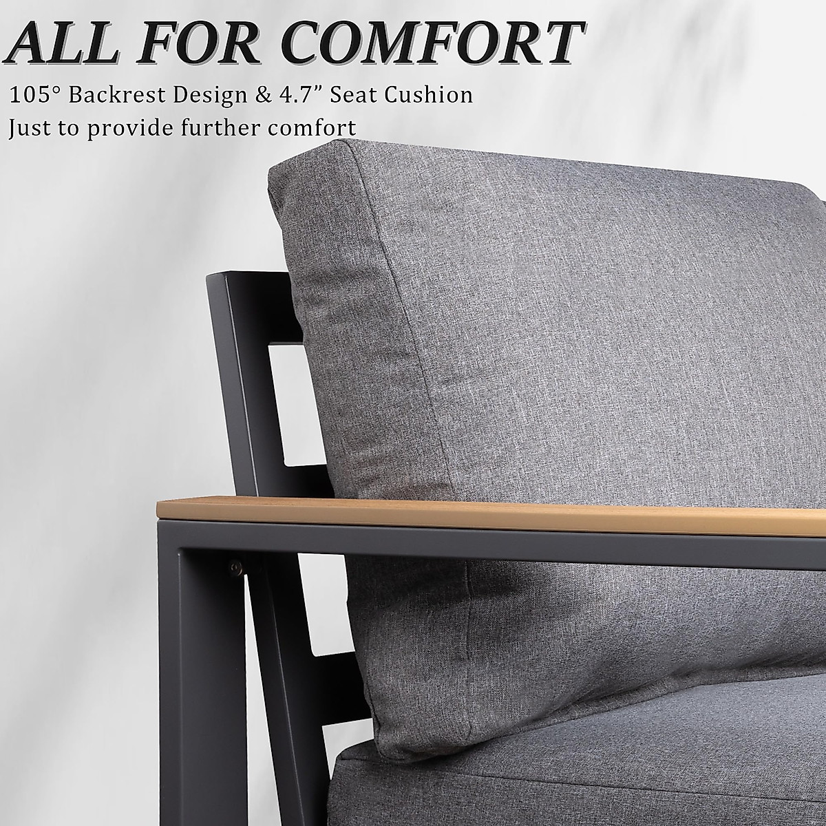 RoyalCraft Aluminum Outdoor Couch, All-Weather Metal Patio 3-seat Sofa with Soft Thick Cushions, Patio Sofa Couch for Porch Backyard Garden, Grey