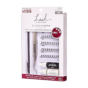 KISS Lash Couture Luxtension False Eyelashes, 'Lash Extension Kit', 12 mm, Includes 40 Wisps, Tweezers, Spoolie, Semi-Permanent Lash Adhesive And Remover, Contact Lens Friendly, Easy to Apply, Reusable Strip Lashes