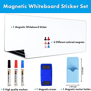 HAMIGAR Magnetic Whiteboard Contact Paper 18" x 39" Dry Erase White Board Sticker for Wall Stick on White Board Peel and Stick Wallpaper Adhesive Poster with Marker, Magnetic Eraser and Magnets