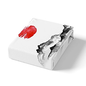 Japanese Ukiyoe Theme Comforter Set Hokusai Pattern Bedding Set Japanese-Style Comforter White Quilted Duvet Set for Kids Boys Girls Full