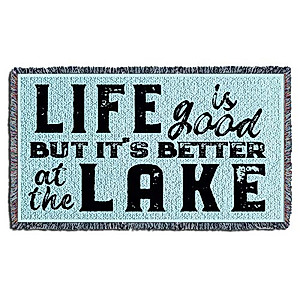 Pure Country Weavers Life is Better at The Lake House Teal Blanket - Lodge Cabin Gift Tapestry Throw for Back of Couch or Sofa - Woven from Cotton - Made in The USA (61x36)