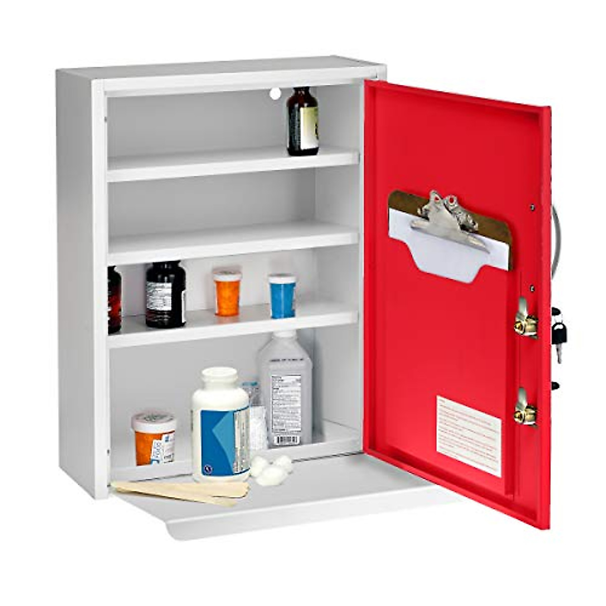 AdirMed Medicine Cabinet with Pull-Out Shelf & Document Pocket - Large Dual Lock Wall Mounted Steel Medical Organizer - Secure Storage for Medicine First Aid and Emergency Kit (Red)