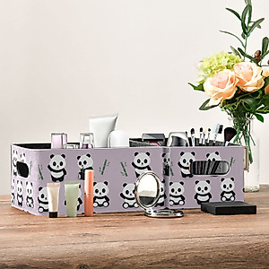 Emelivor Pandas Storage Basket Bins Set (2pcs) Felt Collapsible Storage Bins with Fabric Rectangle Baskets for Organizing for Office Bedroom Closet Babies Nursery