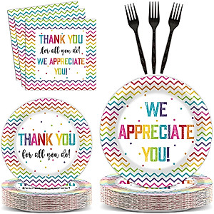 Thank You Party Plates Napkins We Appreciate You Tableware Teacher Appreciation Dinnerware Be Thankful to Teacher Doctor Staff Disposable Plates Fork for Congratulations Graduate Party Supply Serve 24