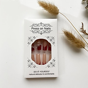 LLAOIMB French Square False Nails, 24pcs Red Acrylic Press on Nails with Star Designs, Full Cover Glossy Glue on Nails for Women