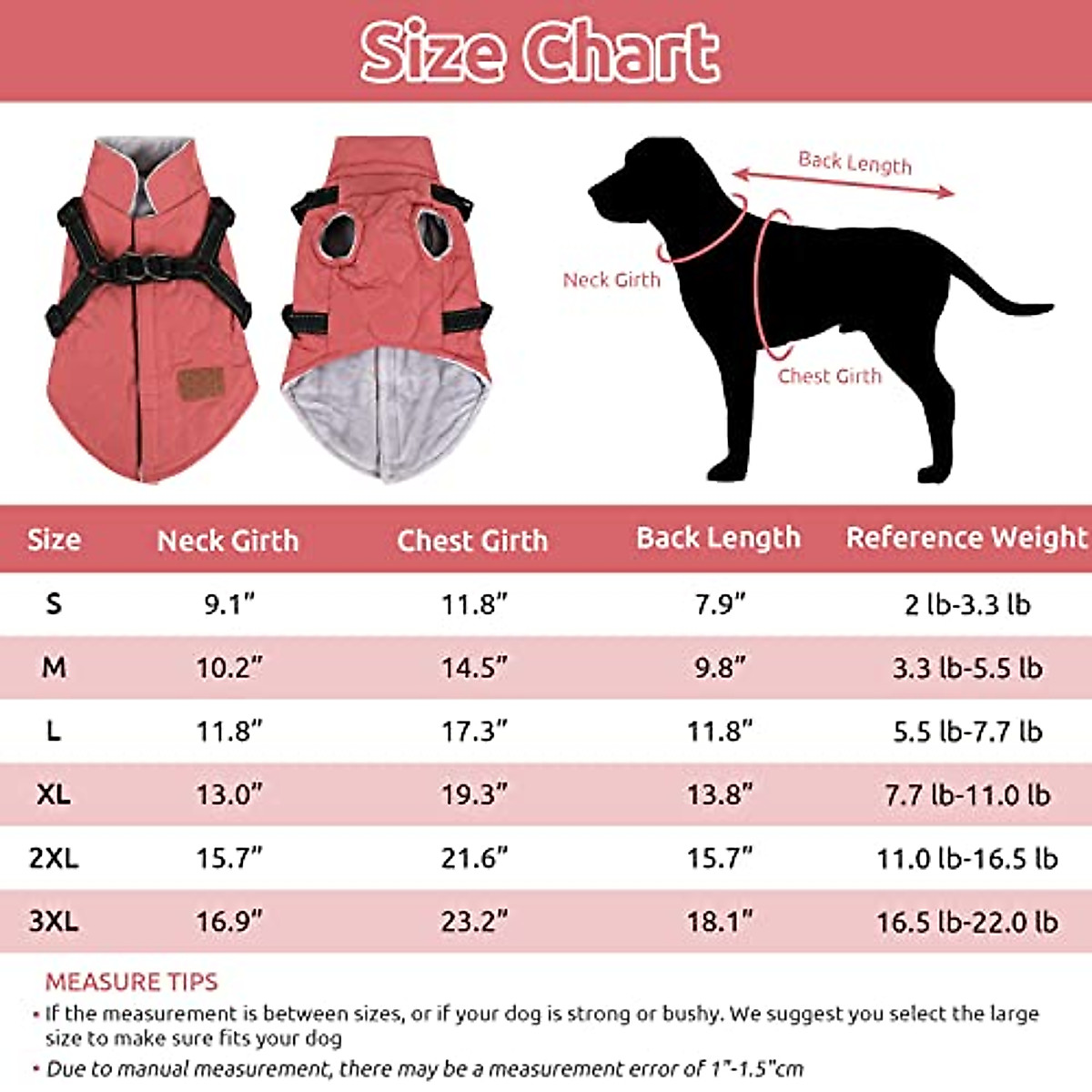 JUDYBRIDAL Dog Winter Jacket Pet Turtleneck Sweater for Cold Weather with Reflective Webbing, Warm Puppy Jacket Small Dog Winter Coats with Harness for Chihuahua Yorkie Dachshund Bulldog (M | Rose)