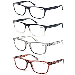 OLOMEE Reading Glasses 1.75 Oversized Large Square Men Readers 4 Pack,Comfort Lightweight Eyeglasses Flexible Spring Hinge
