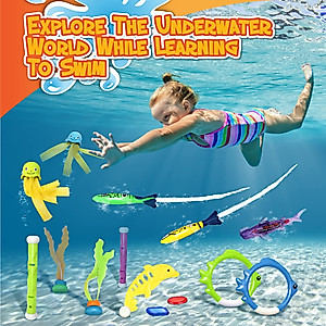 Chuchik 30 Pcs Diving Toys, Swimming Pool Toys for Kids Ages 4-8 8-12 with a Storage Net Bag. Pool Dive Toys for Kids. Pool Games, Swim Summer Water Toys. Include Diving Sticks & Pool Rings