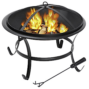 22 Inches Portable Fire Pit Outdoor Wood Burning Steel Lightweight BBQ Grill Firepit Bowl with Log Grate&Poker for Outside Patio Campfire Bonfire Backyard