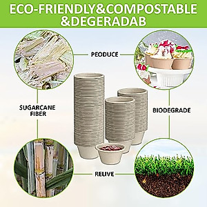 Hsei 400 Set 2oz Disposable Souffle Cups with Lids Bagasse Fiber Condiment Paper Cups Serving Sample Cups Mini Tasting Cups for Sauce Salad Snack Charcuterie Dessert Serving, Include 400 Cups 400 Lids