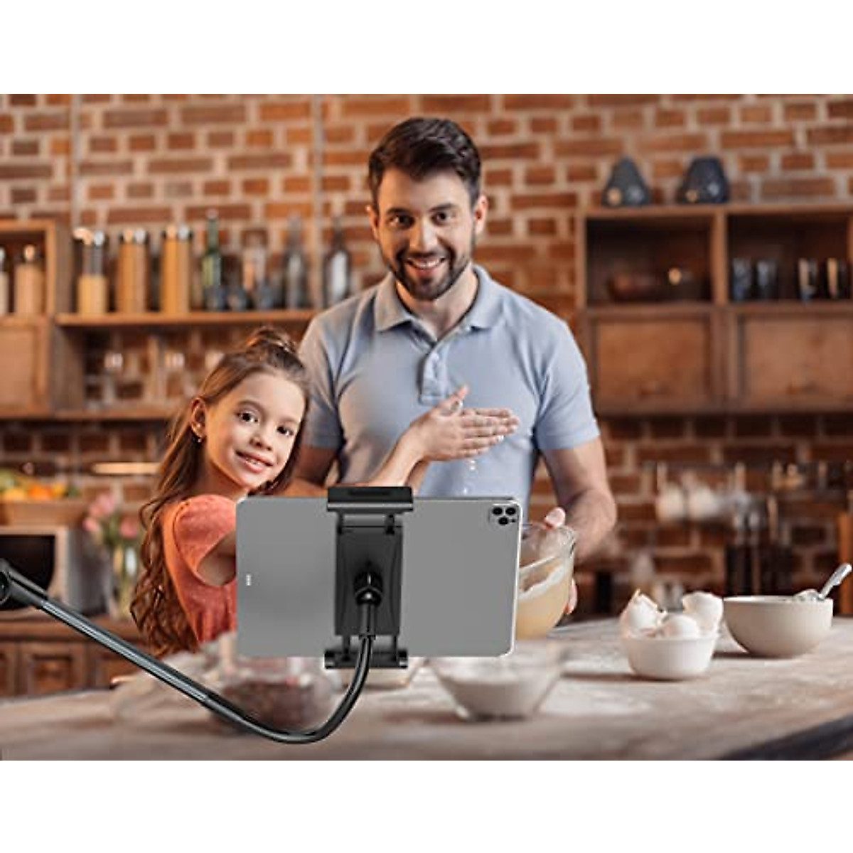 BEATYLIFE Wall Mount Tablet Phone Holder for Bed Kitchen Hair Salon Studio, Gooseneck Flexible Arm Clip Wall Tablet Cell Phone Stand, Compatible with iPhone, iPad, Fire HD 8, Galaxy Tabs 4.7"-11"