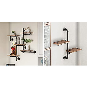 MAIKAILUN 5 Tiers Industrial Floating Pipe Wall Mounted Shelves and 2 Tiers Bundle