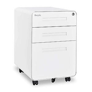 Bonnlo 23.8" H 3 Drawer Rolling File Cabinet with Lock, Mobile File Cabinet Under Desk with Pencil Tray, White Locking File Cabinet for Home Office, Metal Filing Cabinet Printer Stand Fully Assembled
