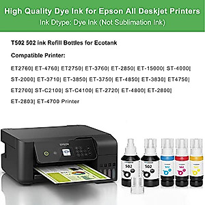 OFFICENTER 10 Pack T502 502 Ink Refill Bottles for Ecotank ET-2760 ET-4760 ET-2750 ET-3760 ET-2850 ET-15000 ST-4000 ST-2000 ET-3710 ET-3850 ET-3750 ET-4850 ET-3830 ET-4750 ET-2700 ST-3000 Printer