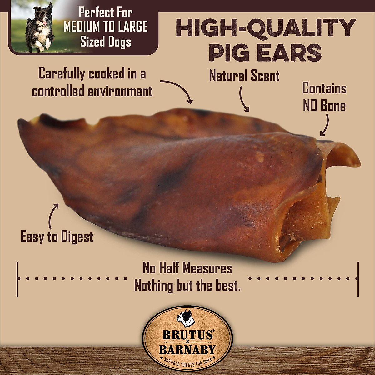 100% Natural Half Pig Ear Dog Treat, 15 pack, Our Healthy Dog Pig Ears Halves Are Easy To Digest, Chemical & Hormone Free Thick Cut Pig Ears For Dogs Aggressive Chewers, Great For Small Or Large Dogs