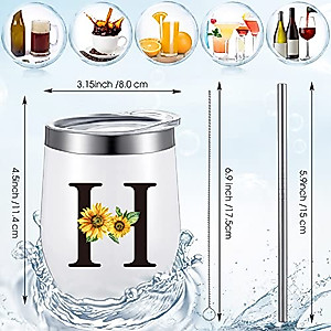 Zopeal Funny Personalized Coffee Mug Cup with Initials, Monogrammed Gift for Women Mom Teacher Birthday Christmas Wedding, 12 oz Stainless Steel Wine Tumbler with Brush Straw Gift Box(H)