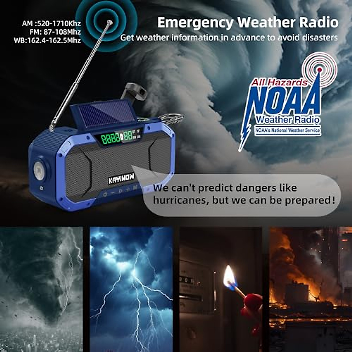 Bluetooth Hand Crank Emergency Radio Solar Power,Portable AM FM Radio Speaker,NOAA Weather Radio Flashlight Phone Charger,5000mAh Battery,SOS,Outdoor Waterproof Survival Wind up Storm Radio