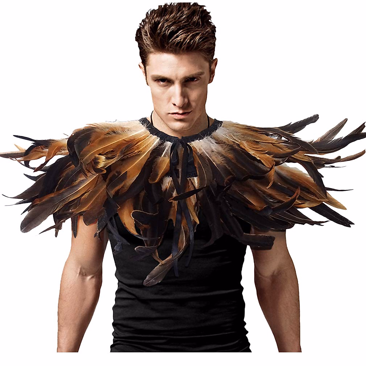 L'VOW Gothic Black Feather Shrug Cape Shawl Halloween Costume for Men (Style -03)