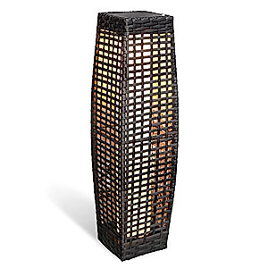 UCAJULICY Solar Floor lamp Outdoor Decoration Resin Wicker/Rattan Lantern Waterproof Automatic Switch,for Patio Deck Pathway Garden (Grey)