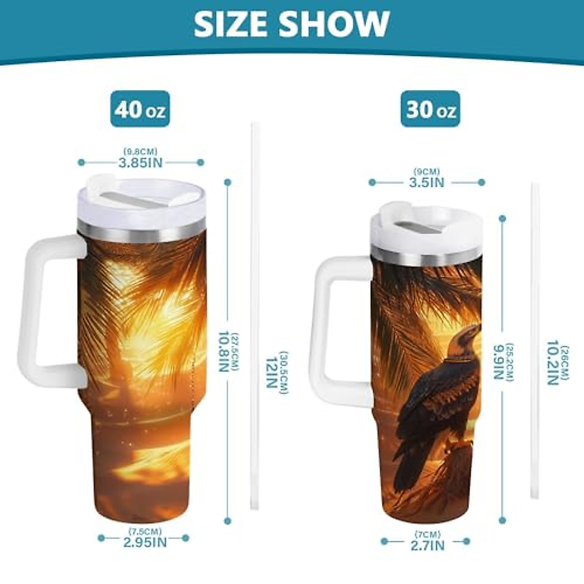 Slewiaeky Tumbler with Handle 40 oz America Hawk Bird Cicada Travel Mug with Lid and Straw Stainless Steel Vacuum Insulated Water Bottle Cup for Iced Tea Coffee Cold Beverages Cup Holder Friendly